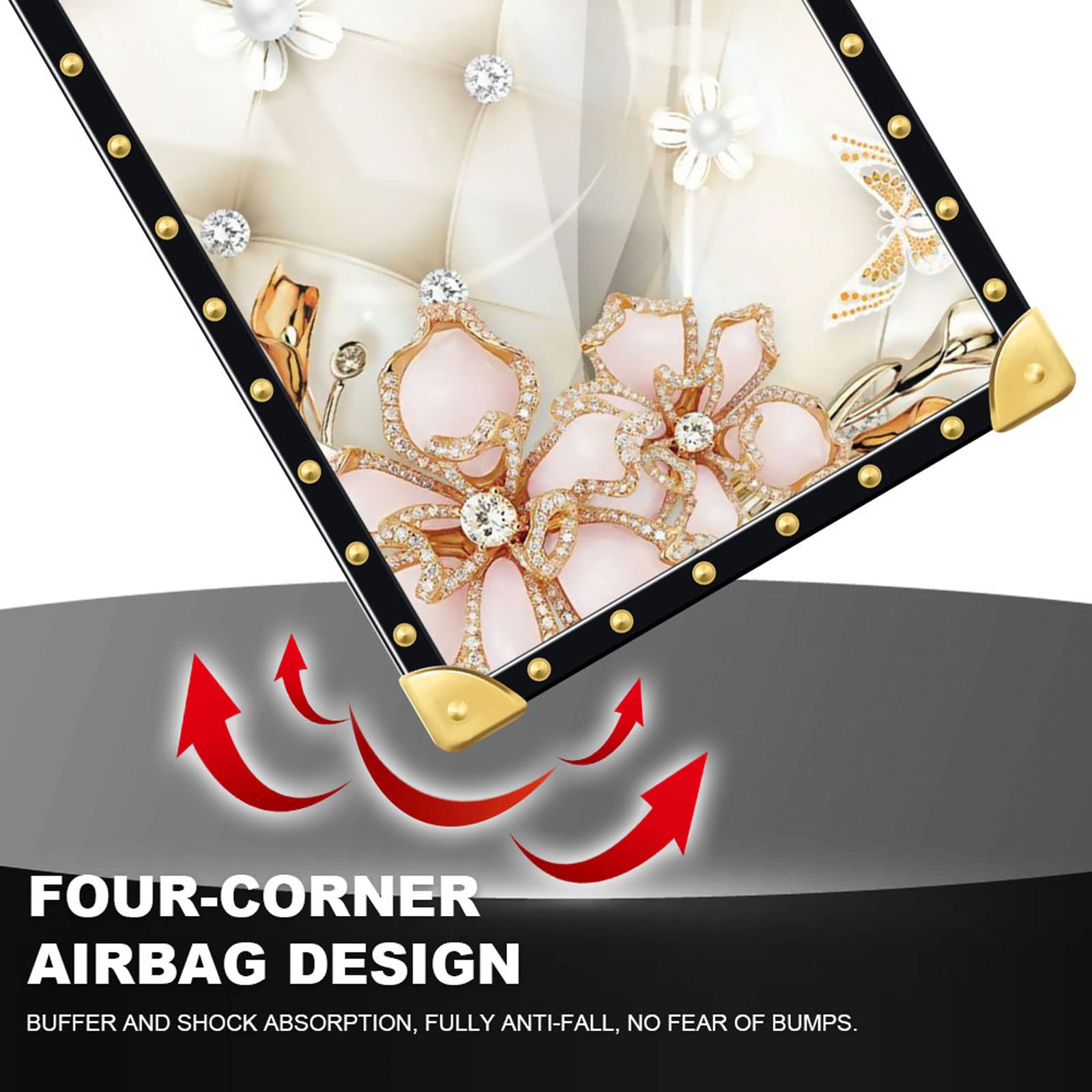 Toulas Case Compatible with iPhone 14 Plus Case,Golden Butterfly Flower Diamond Cases Luxury Gold Decorative Square Soft TPU Anti Scratch Drop Protection Hard PC Back for iPhone 14 Plus