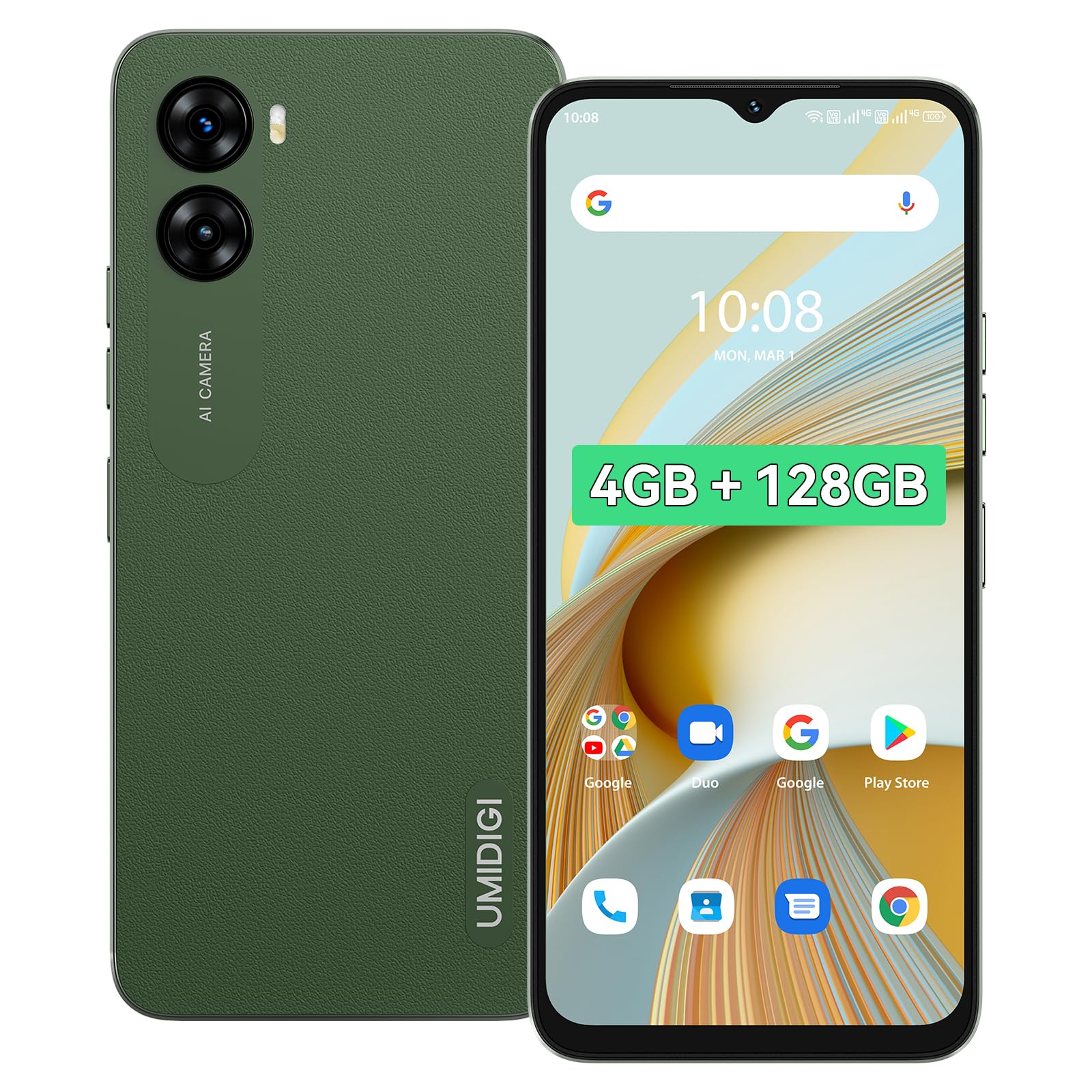 UMIDIGI G3 Plus Android 13 Unlocked Cell Phone Support Global Band Dual Sim 4G LTE, 4GB+128GB Expandable 1TB with Unisoc T606, 6.52 inch HD, 16MB+8MB Al Camera Night Mode, 5150mAh GSM Unlocked Phone