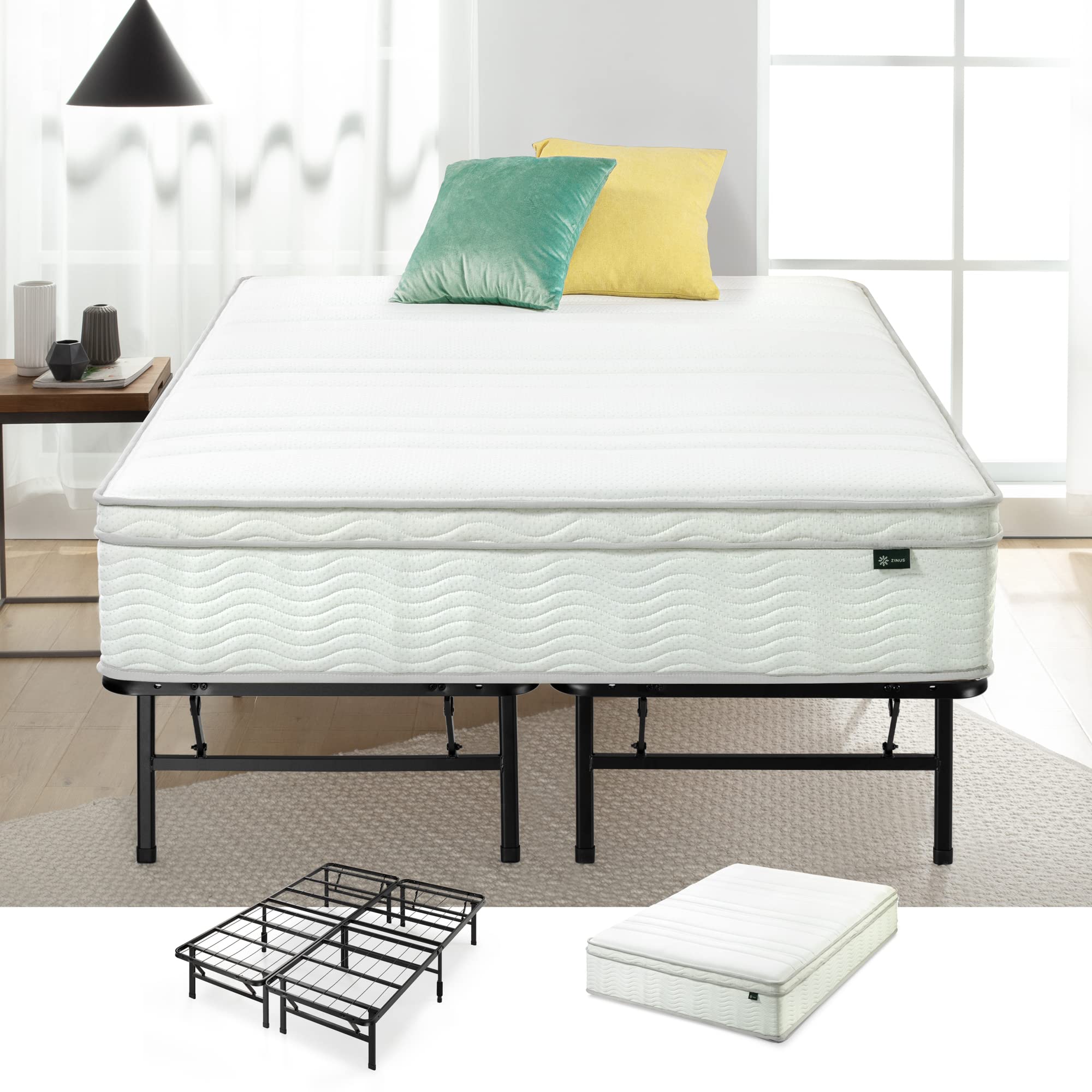 ZINUS 12 Inch Foam and Spring Mattress and SmartBase Metal Mattress Foundation Set / Bed and Mattress Set / No Box Spring Needed / Mattress in a Box, King
