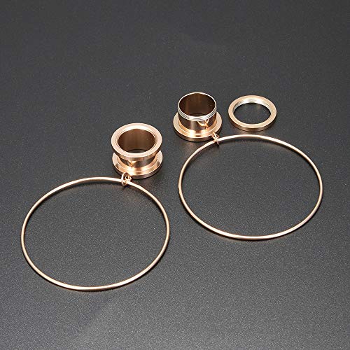 ZS Ear Tunnels Large Hoop Ear Plugs Rose Gold Ear Gauges 316L Stainless Steel Expander Dangle Gauges 6g-3/4 IN