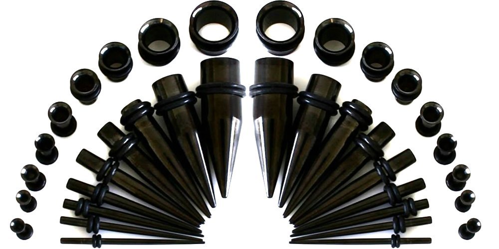 So Scene 36 Piece Ear Stretching Kit-Tapers and Plugs Ear Gauging Black Titanium 00g-14g