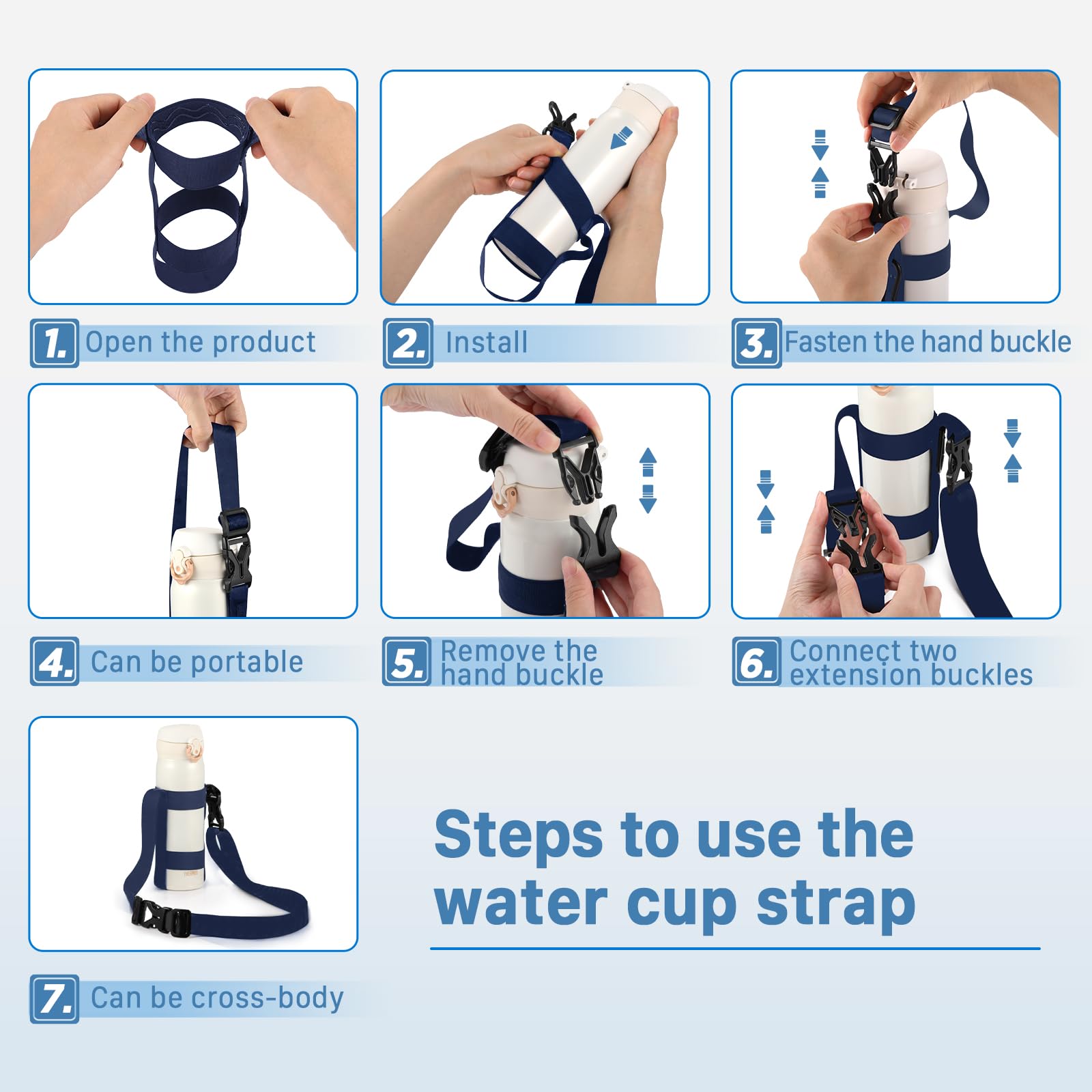 Water Bottle Holder with Strap, Water Bottle Carrier with Adjustable Shoulder Strap & Carabiner for 12/25/32/40/64 oz Universal/Hydro Flask Water Bottles for Walking Hiking Gym (Bottle Excluded)