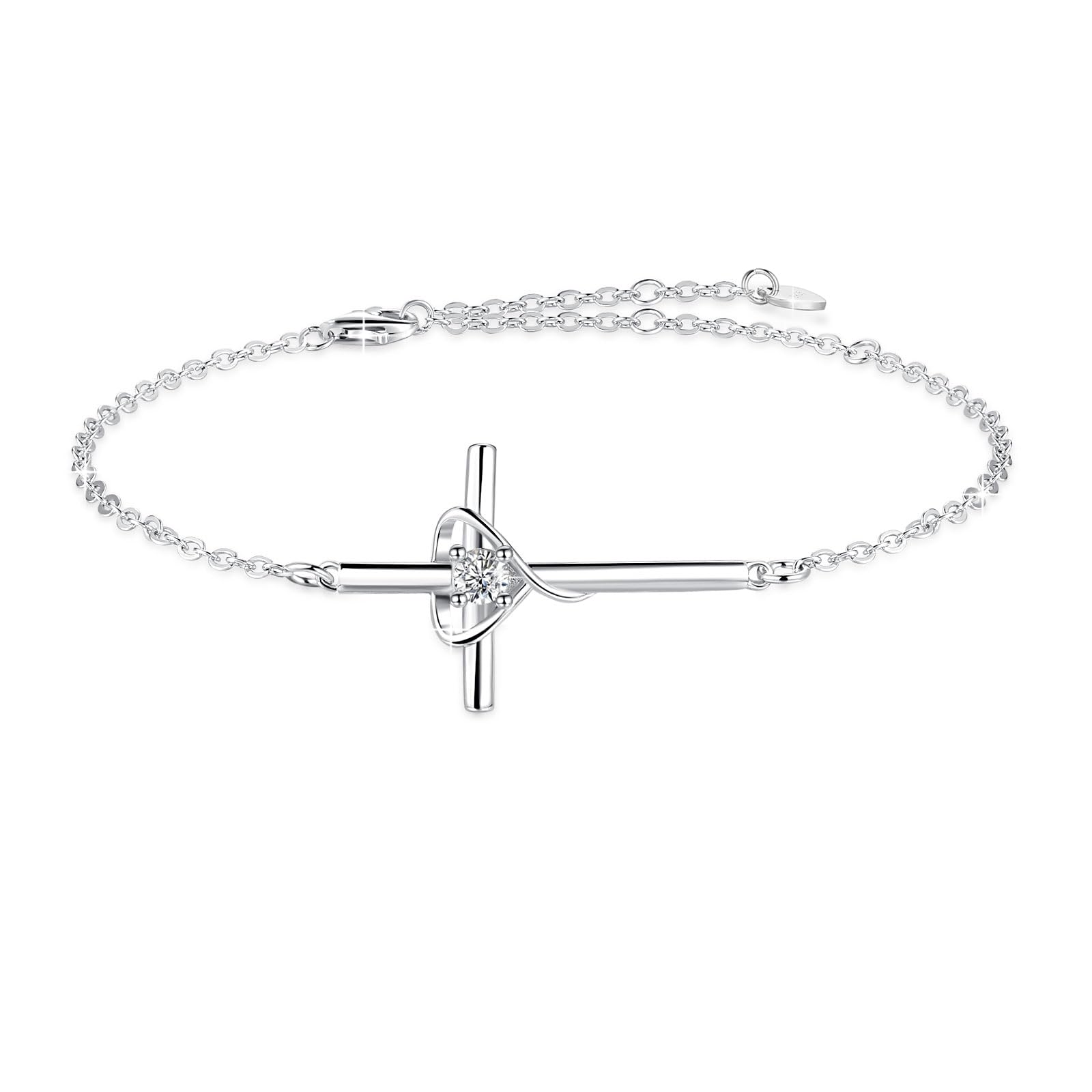 YZSFMZGE Cross Bracelet 925 Sterling Silver Bracelets for Women Adjustable Bracelet