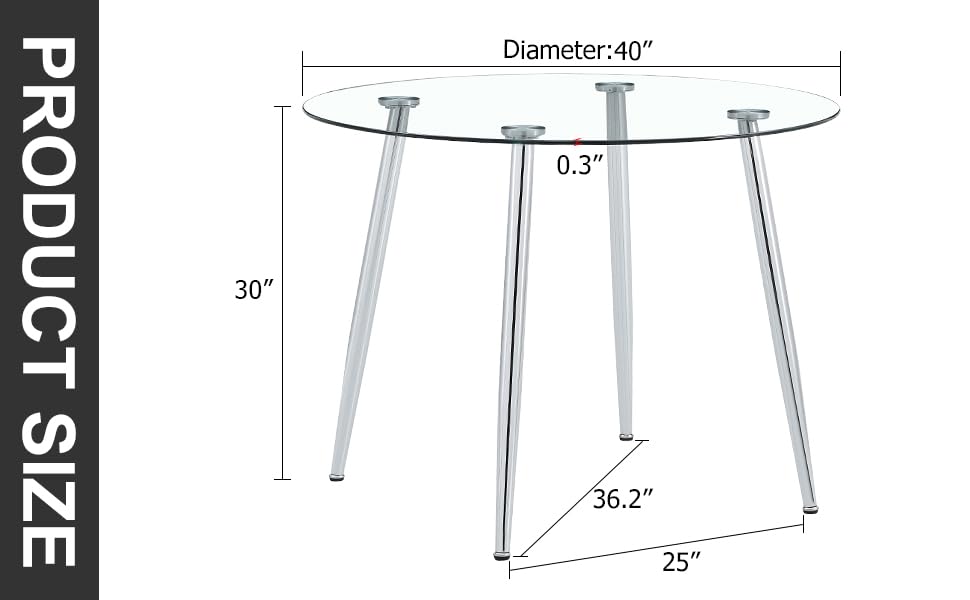 VUMALL 40" Diameter Round Dining Table Heavy Duty Round Kitchen Table, Easy to Assemble Tempered Glass Table Top with Chrome Metal Legs for Restaurants and Conference Rooms