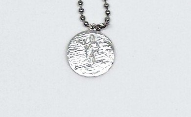 Wet Products St. Christopher Surf Necklace, Large Pendant, Green with Black Rim, 23 Inch Ball Chain