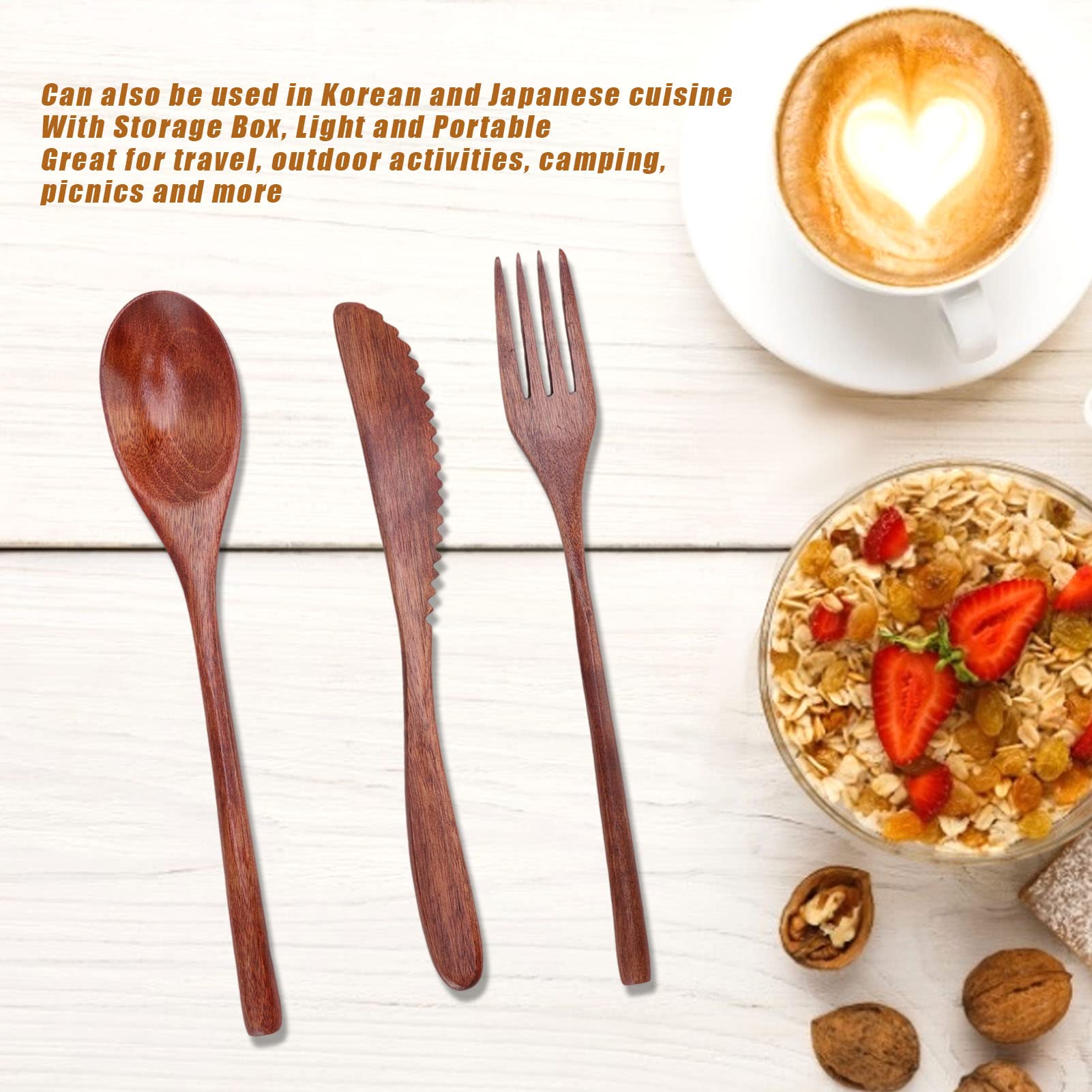 Wooden Cutlery Set Scratch Proof Durable Portable Heat Resistant Wooden Spoon Fork Cutter Tableware with Box for Dessert Salads Noodles