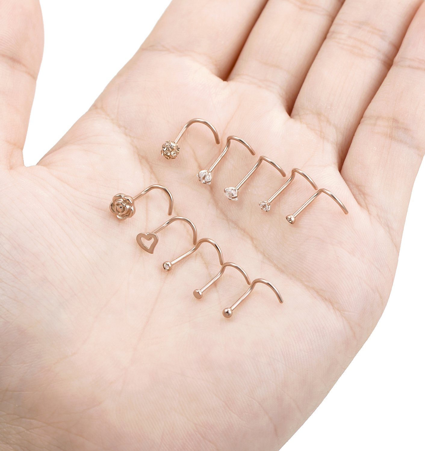 Tornito 20G 20Pcs Stainless Steel Nose Screw Studs Rings CZ Nose Ring Labret Nose Piercing Jewelry for Men Women (A1:20Pcs)