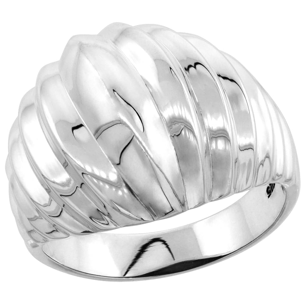 Sterling Silver Scalloped High Dome Ring 5/8 inch wide size 7.5