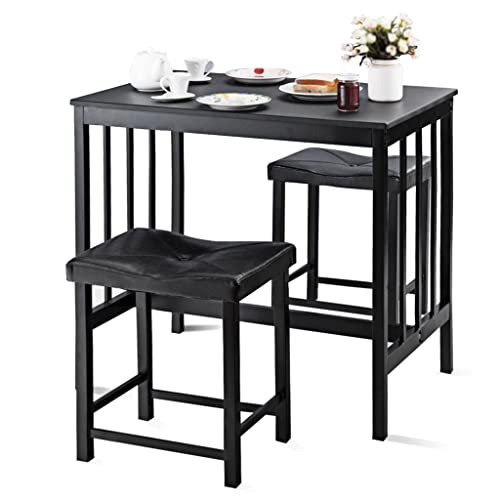 WFHTU 3 Pieces Counter Height Dining Table and 2 Backless Stools Kitchen Bar Furniture