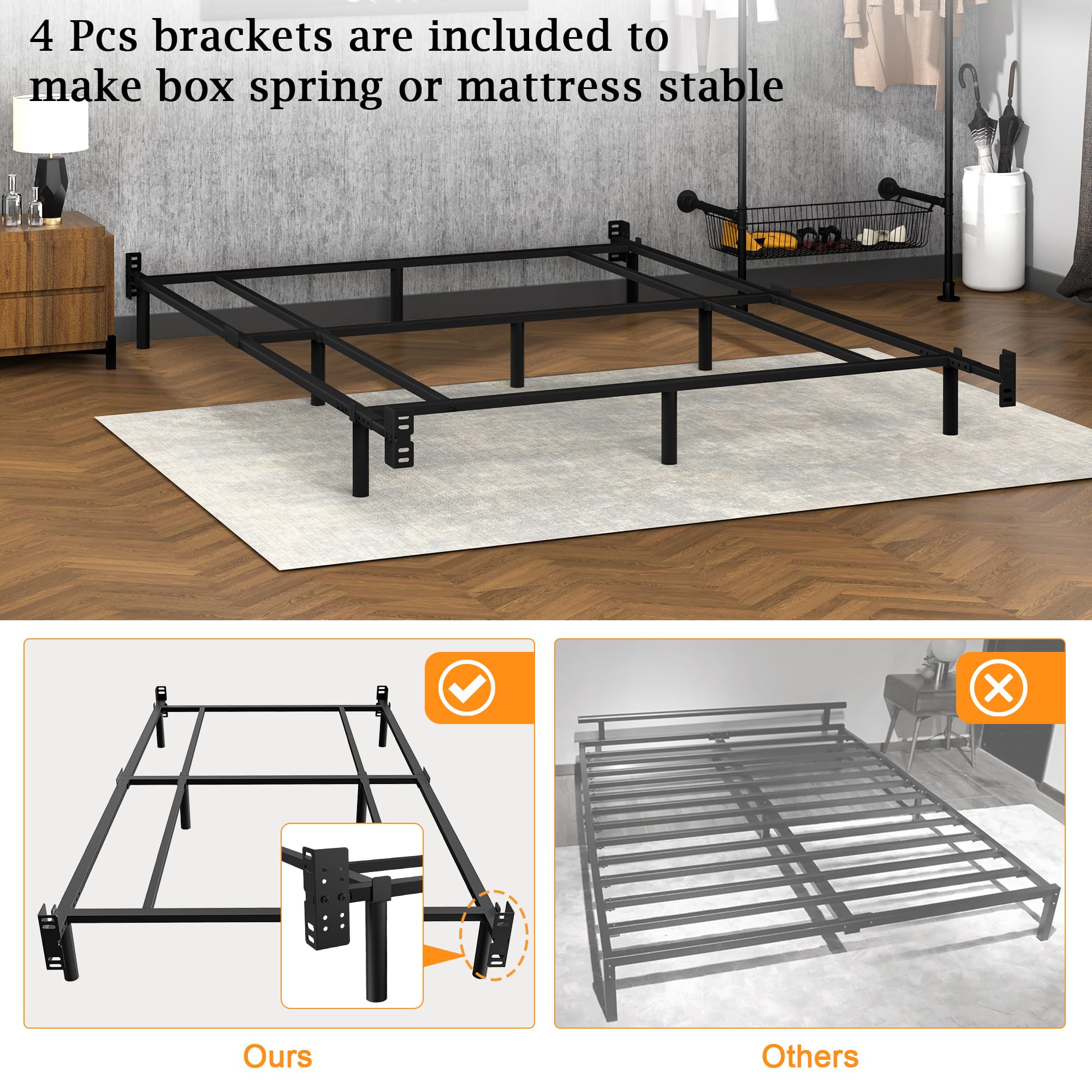 UJUJIA Metal Bed Frame Heavy Duty Platform Bed Frames Steel Slat Support for Twin/Full/Queen/King 9 legs Mattress Foundation Easy Assembly Adjustable Bed Frame (Black, Universal)