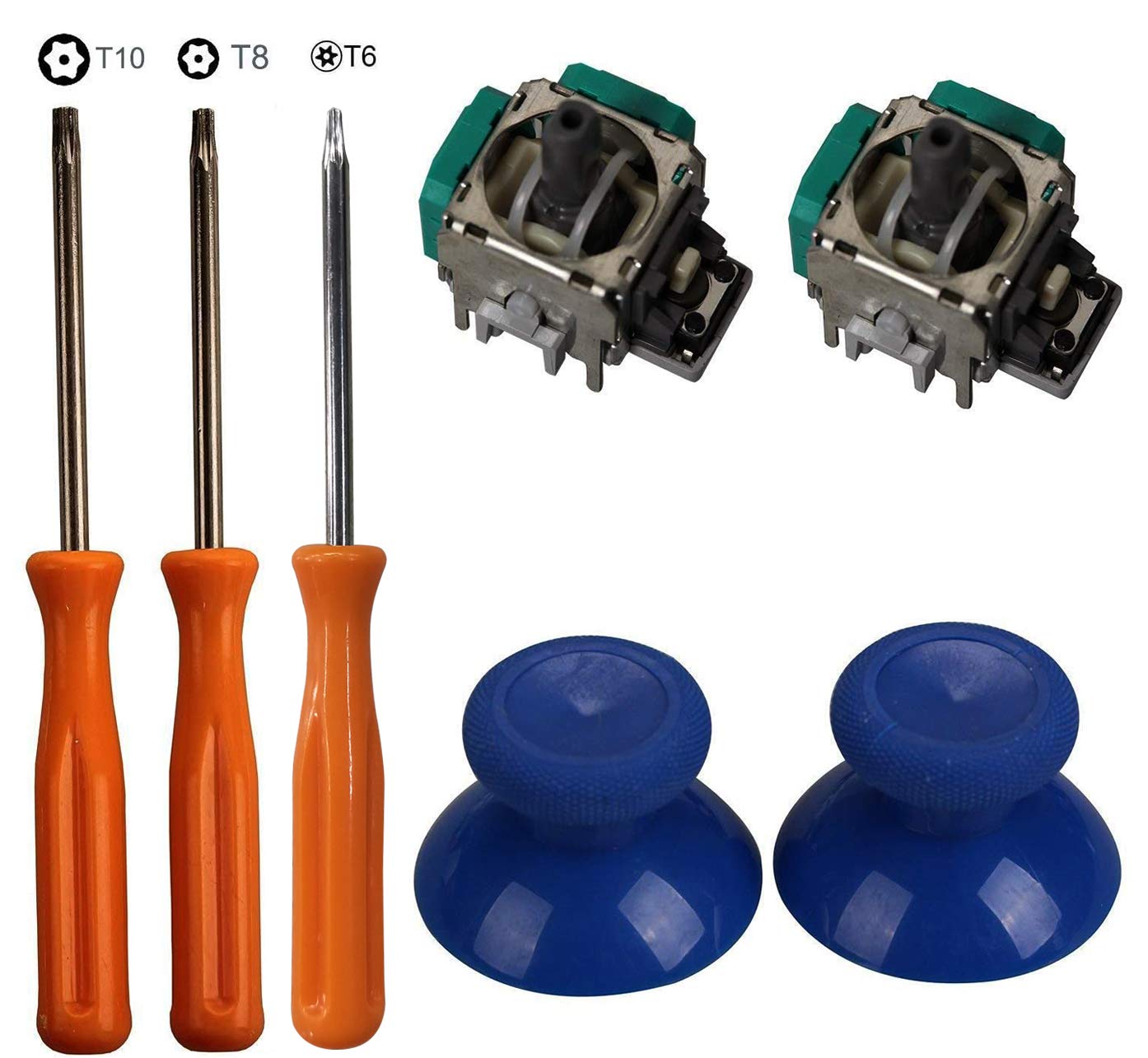 Timorn 2pcs Replacement Thumbsticks Joysticks Swap and 2pcs Wireless Controller Rocker with T8 T10 Torx Screwdriver Repair Kits Parts for Xbox One Controller