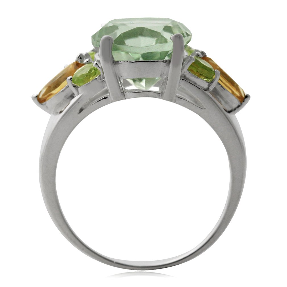 Silvershake 4.32ct. Natural Green Amethyst Peridot and Citrine 925 Sterling Silver Cocktail Ring Size 7