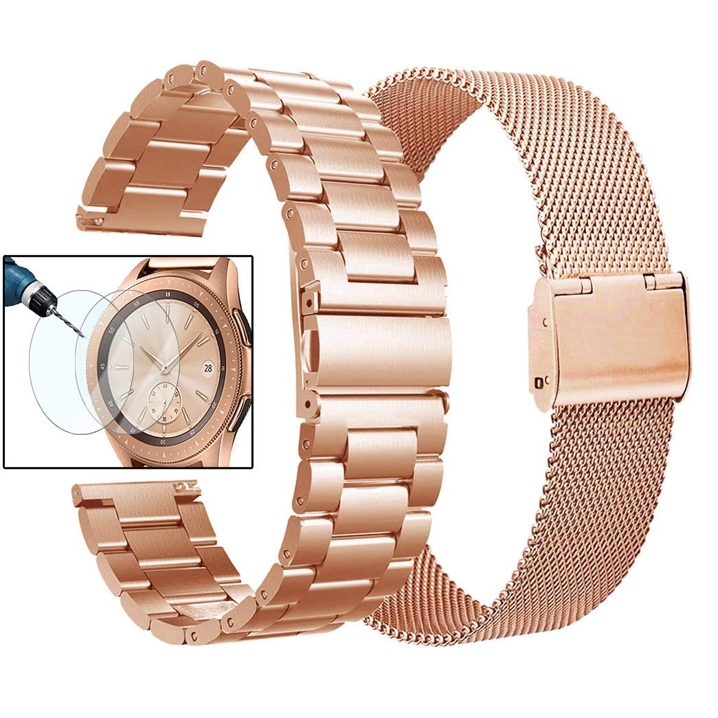 valkit Compatible Samsung Galaxy Watch 42mm/Galaxy Watch 5/4 40mm 44mm/Galaxy Watch Pro 5 45mm/Galaxy Watch 3 41mm Band, 2 Pack 20mm Stainless Steel Wristbands Men Women for Galaxy Watch Active