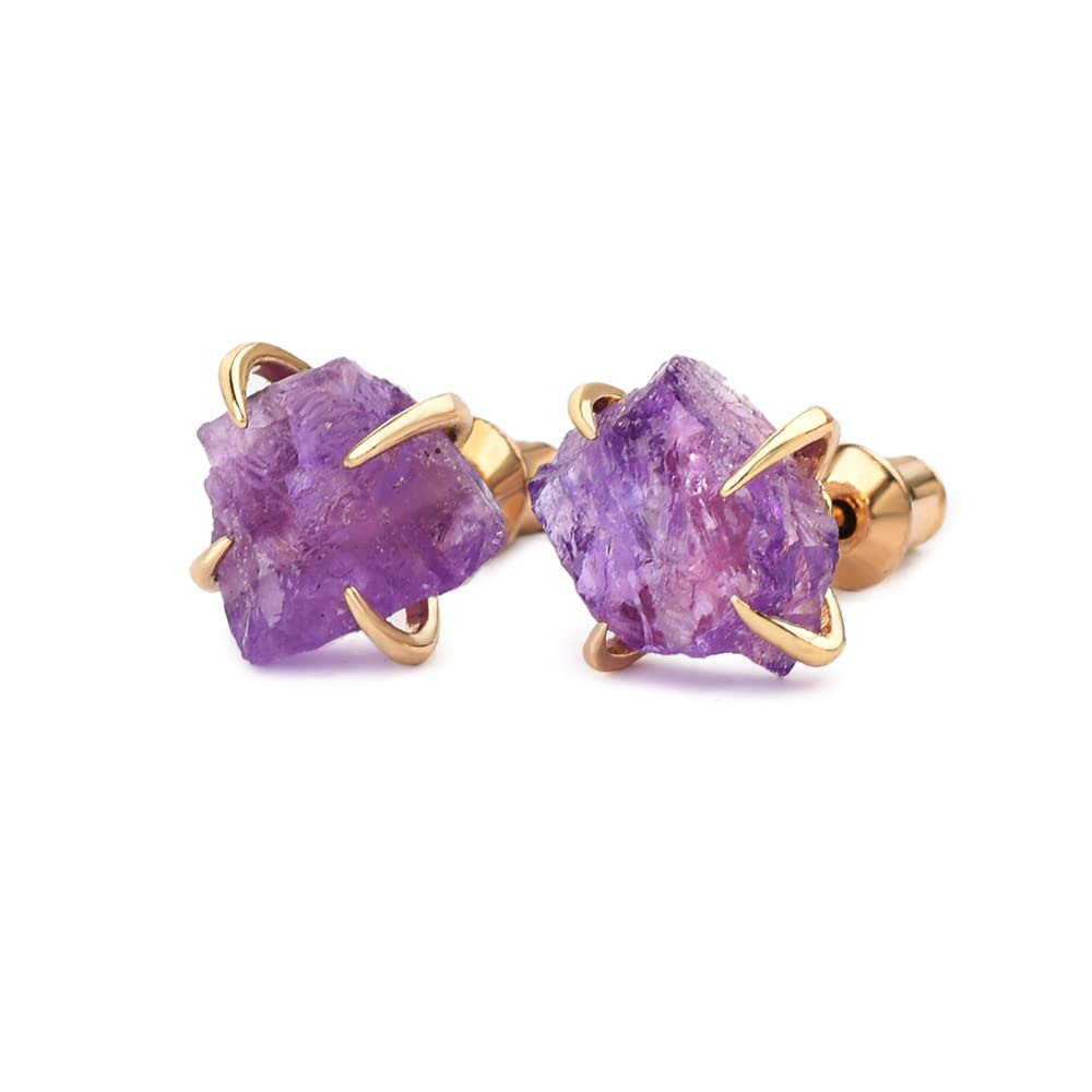 ZENGORI Irregular Amethyst Four-Claw Stud for Women Gemstones Earring Jewelry ZG0134