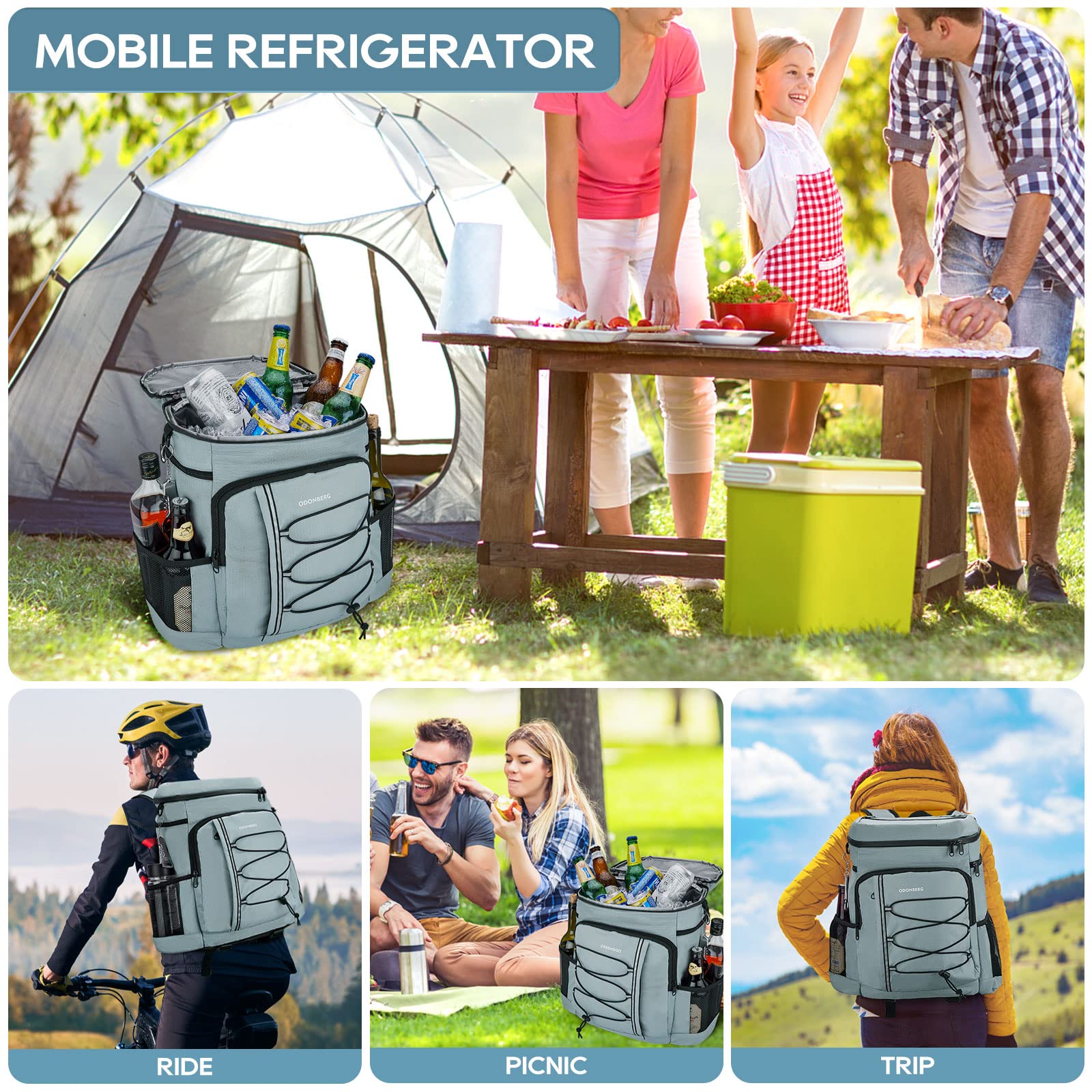 TINGCHUAN Cooler Backpack, 35 Can Backpack Cooler Leak Proof, Insulated Soft Cooler Pack, Camping Cooler, Beach Cooler, Freezer Backpack, Lightweight Travel Cooler Lunch Backpack (Gray-1)