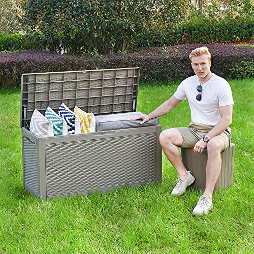 YITAHOME 100 Gallon Large Resin Deck Box Outdoor Storage with Cushion & EAST OAK Deck Box, 31 Gallon Indoor and Outdoor Storage Box with Padlock