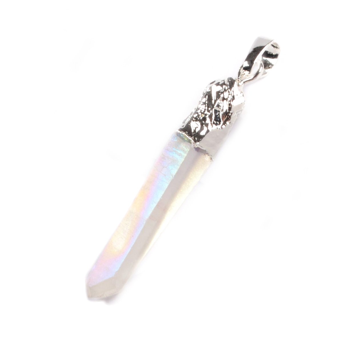 ZENGORI Silver Plated Angel Cluster Aura Titanium Druzy Quartz Crystal Point Pendant Bead