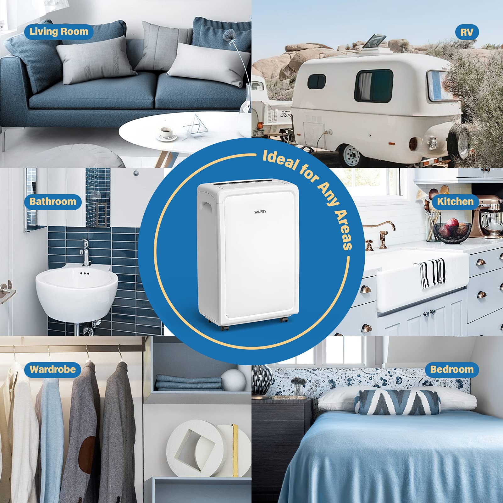 Yaufey 4500 Sq. Ft Home Dehumidifier for Basement and Extra Large Rooms, 55 pints Dehumidifier with Drain Hose, Water Tank and Reusable Air Filter