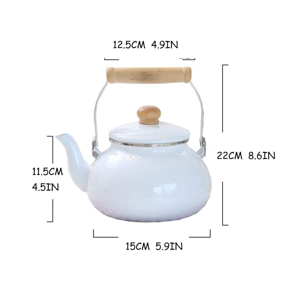 ZNZN White Gas Kettle Enamel Kettle Creative Flat Bottom Thickened Large Capacity Teapot with Anti-Scald Handle (2.5L,84.5OZ) Multifunctional Water Kettle