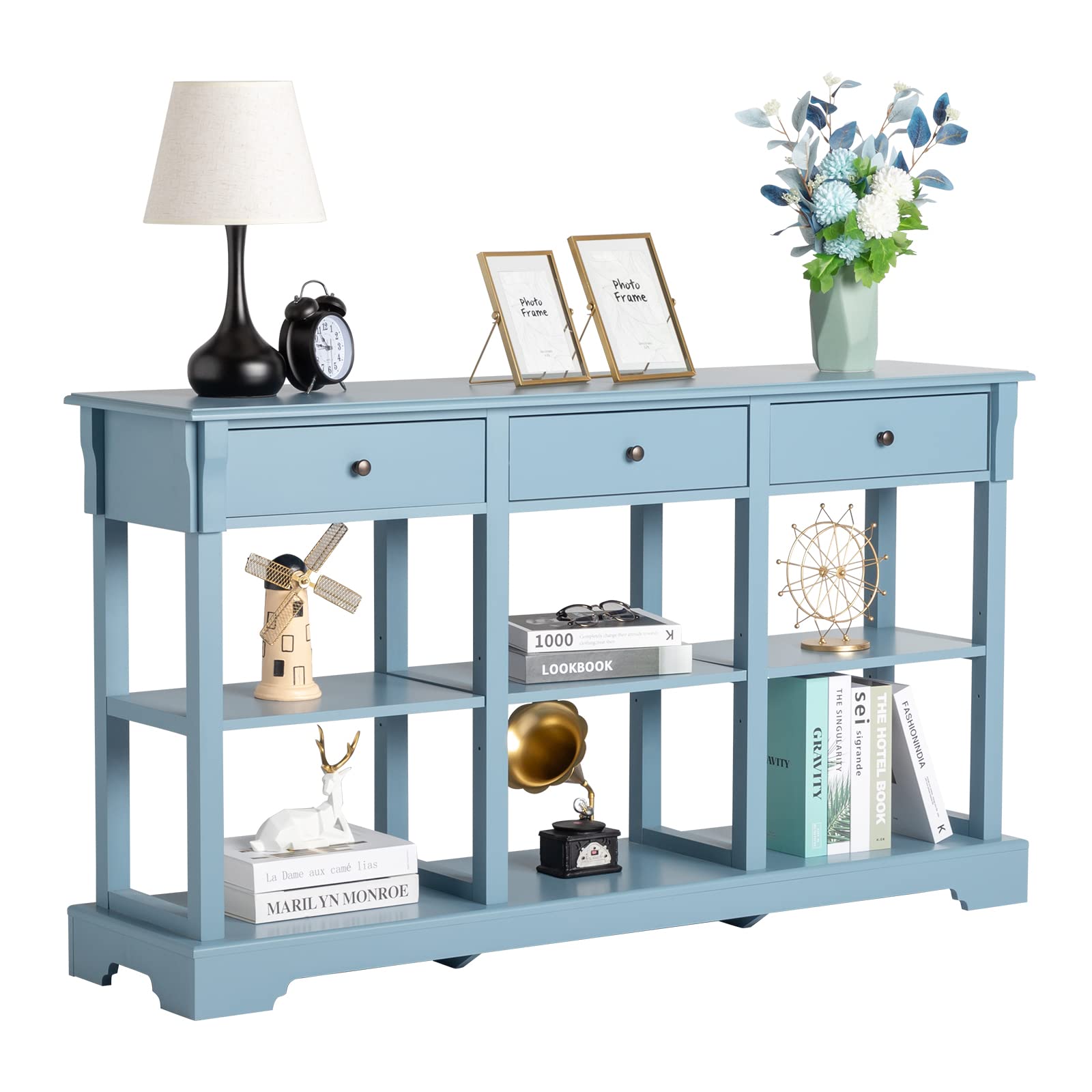 Sofa Table, Farmhouse Console Table for Living Room, Hallway entryway Table with Storage, Entry Table for Foyer,Open Storage Shelf for Home Living Room 58.2" L x 14.2" W x 32.5" H