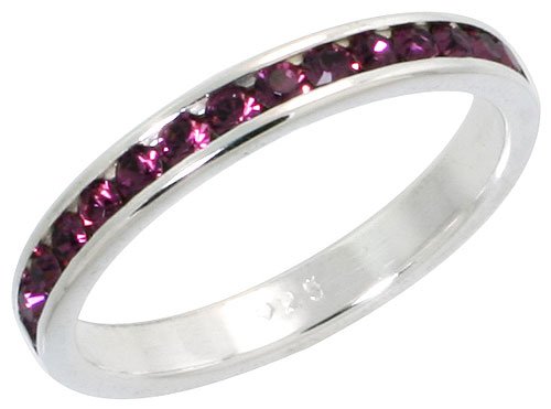 Sterling Silver Eternity Band, w/February Birthstone, Amethyst Crystals, 1/8" (3mm) wide, size 8