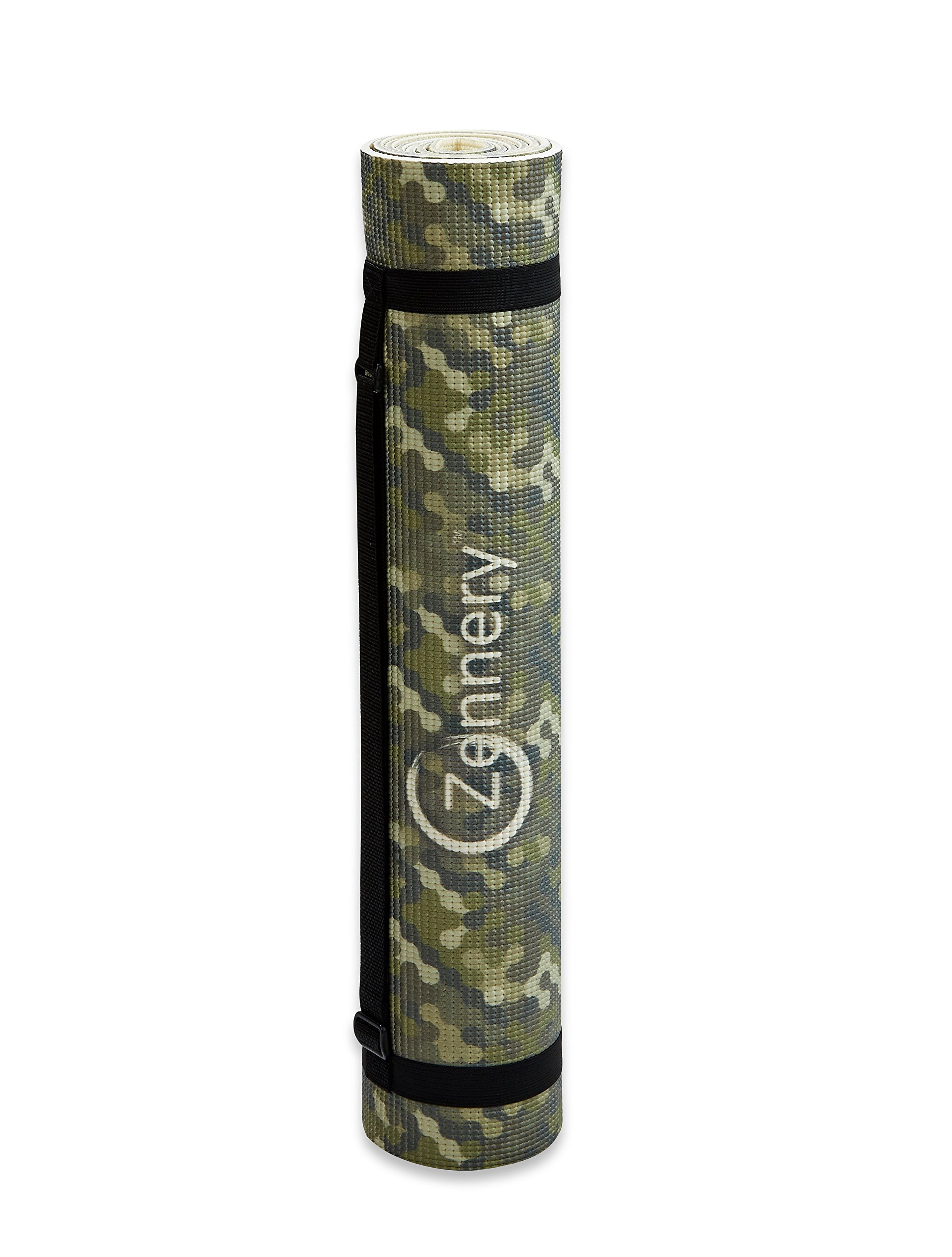 Zennery Best All Purpose, Professional - Non-Slip - Extra Durable - 2 Sided, Textured Exercise Yoga Mat ¼ inch EXTRA THICK, Deluxe (68” X 24”) with Carrying Strap, Phthalate freeCamouflage