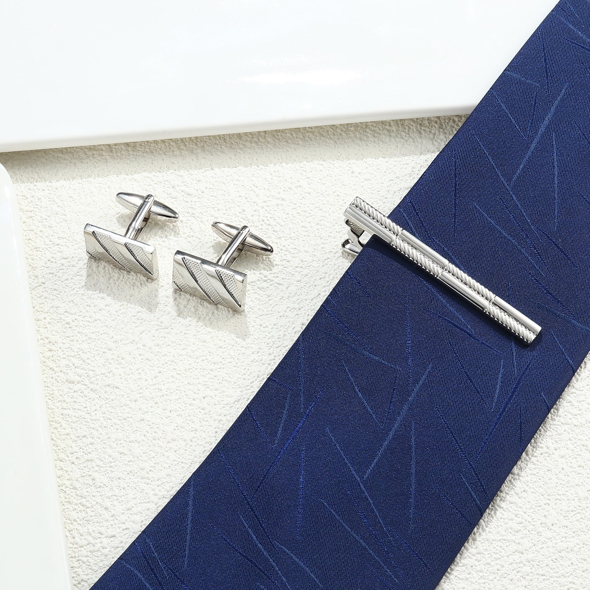 YADOCA Tie Clip Cufflinks Set for Men Necktie Tie Bar Clips Business Shirts Tuxedo Wedding Gift with Box Silver-tone Gold-tone Black