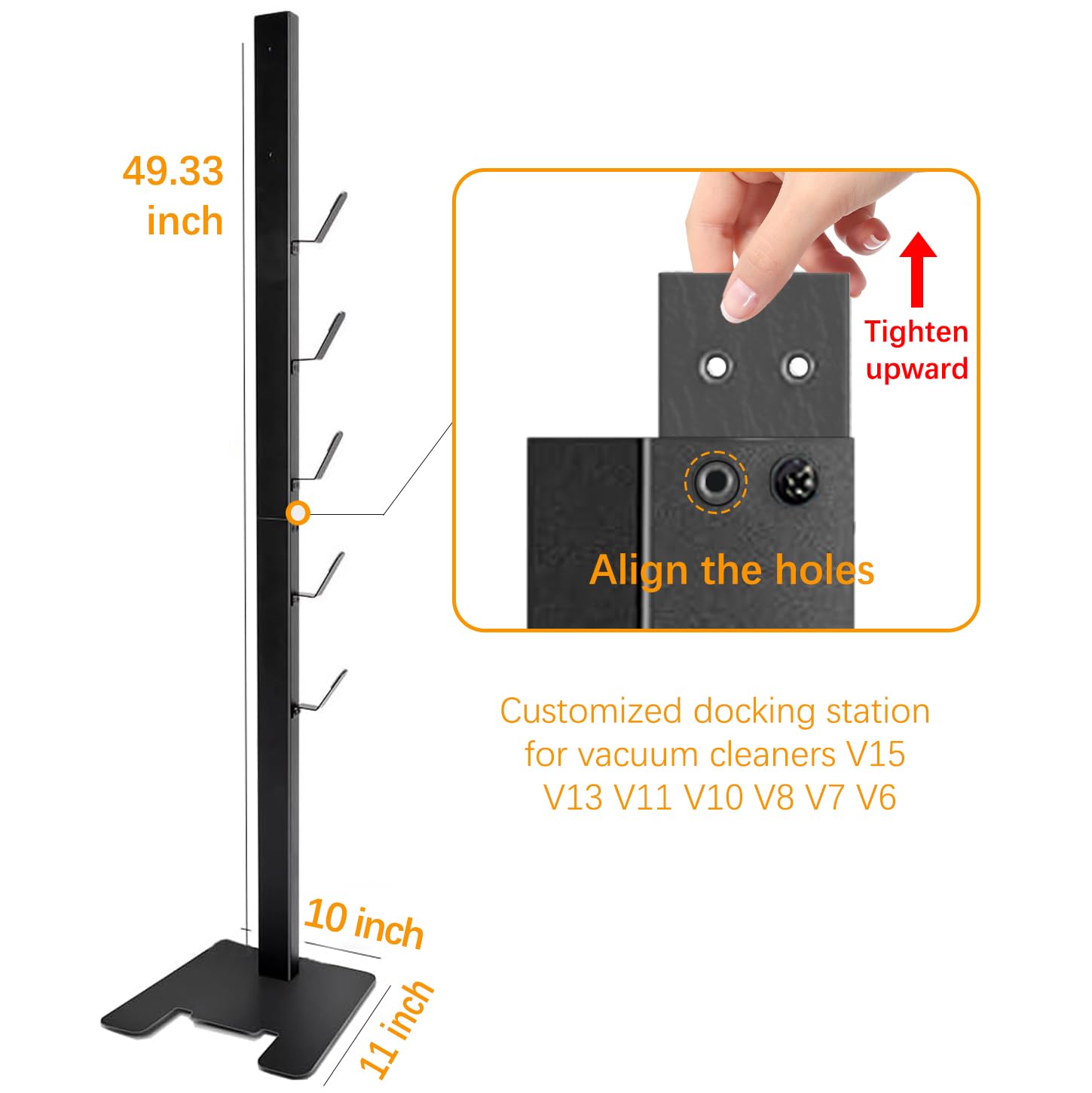XIGOO Storage-Stand-Docking-Station-Holder Compatible with V15 Detect V11 V10 V8 V7 V6 Cordless Vacuum Cleaners & Accessories, Stable Metal Bracket Organizer Rack, Brushed Black