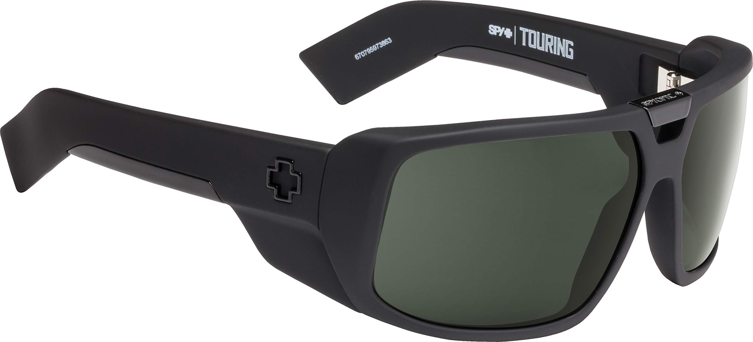 Spy Optic Touring Wrap Sunglasses, Soft Matte Black/Happy Gray/Green Polar, 64 mm