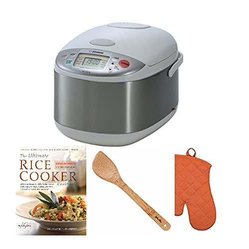 Zojirushi NS-YAC18 Umami Micom 10-Cup (Uncooked) Rice Cooker and Warmer, Pearl White Includes Spatula, Oven Mitt and Cookbook Bundle (4 Items)