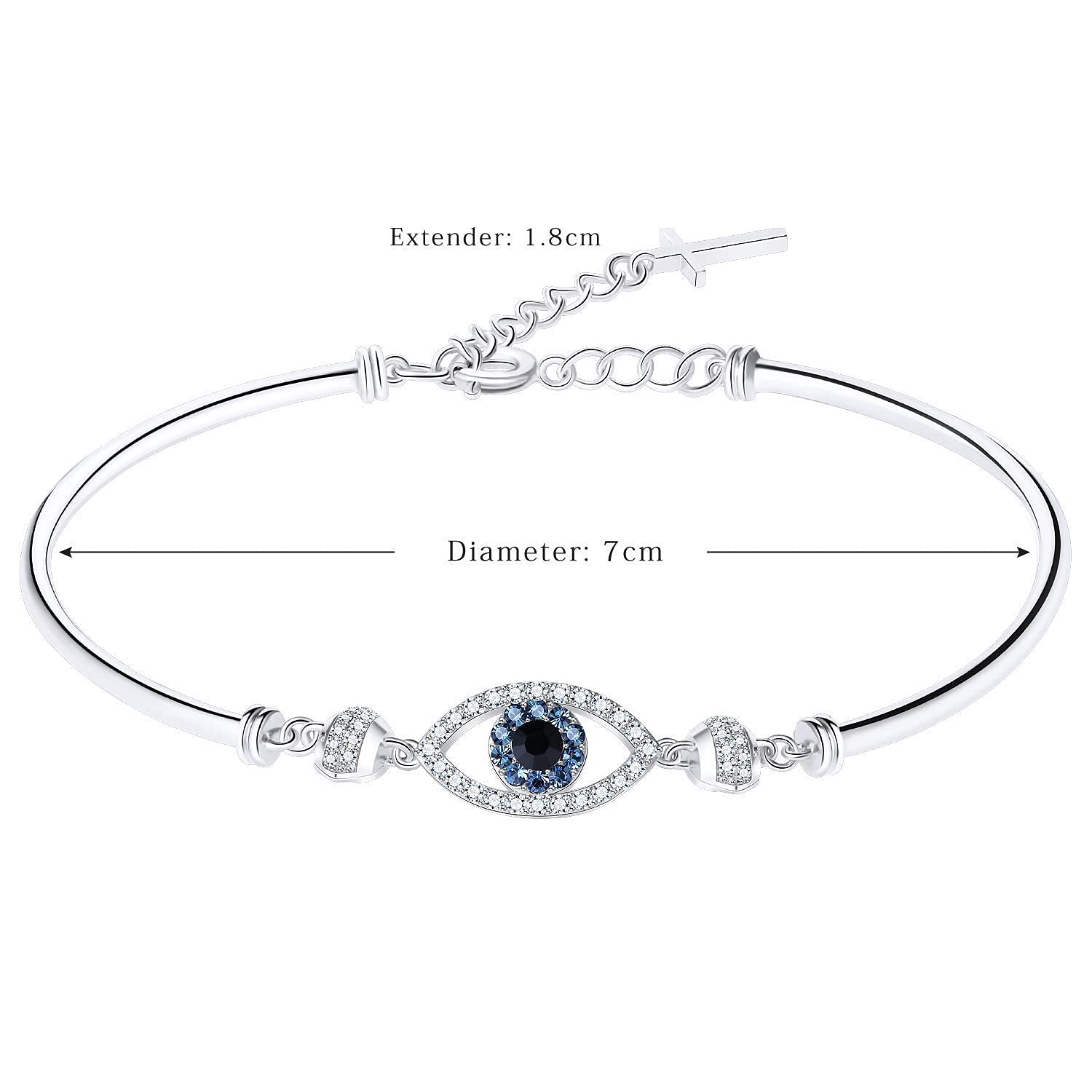 SUE'S SECRET Evil Eye Bracelet Crystal Jewelry Bangle with a Tiny Cross Extender for Women Mothers Day Easter Gifts for Mom Anniversary Day Birthday