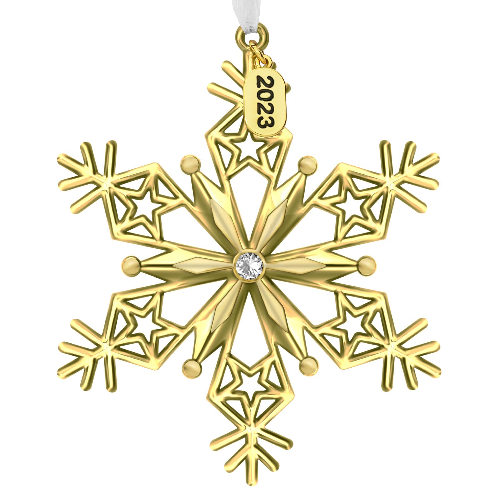 West style 2023 Golden Christmas Tree Ornaments Set 3 Pieces âMetallic Snowflake Hanging Home Deco Hanging Pendant Holiday Keepsake Gift (3 Pcs Set, Golden)