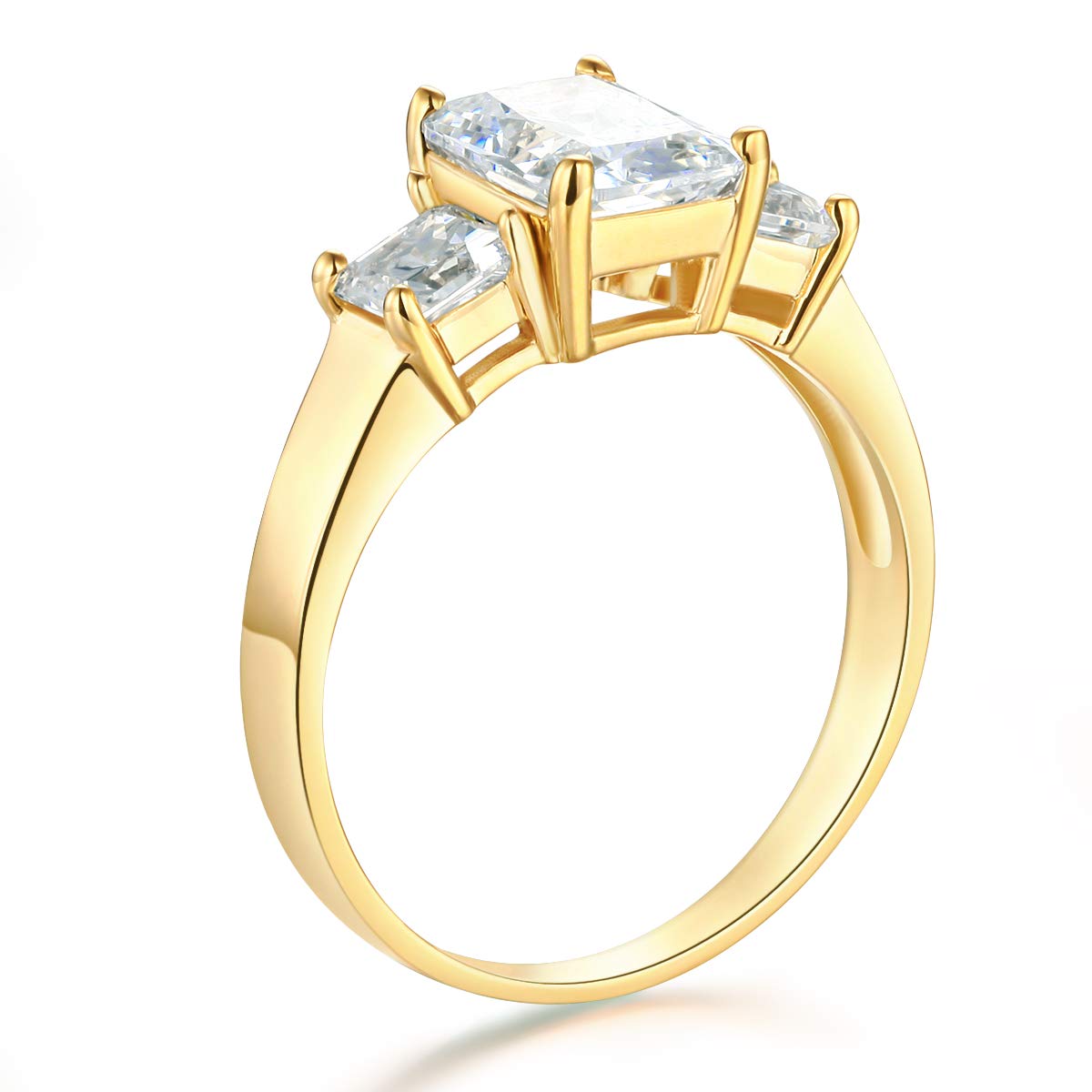 Wellingsale Ladies Solid 14k White Gold Polished CZ Cubic Zirconia Radiant Cut Three 3 Stone Engagement Ring - Size 9