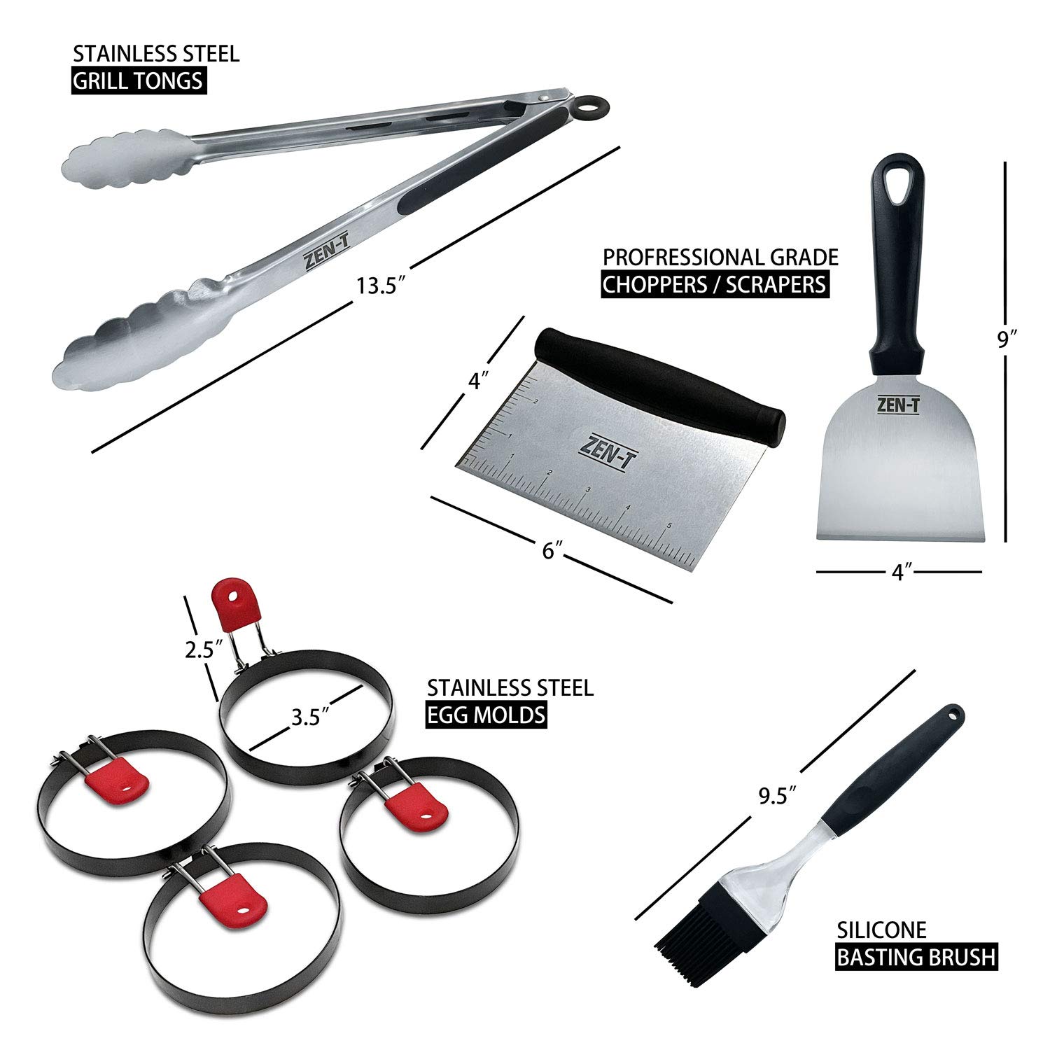 ZEN-T - 21 Piece Grill Griddle BBQ Tool Kit - Heavy Duty Professional Grade Stainless Steel BBQ Tools - Perfect Grilling Utensils for All Your Grilling Needs – Outdoor and Indoor BBQ Accessories…
