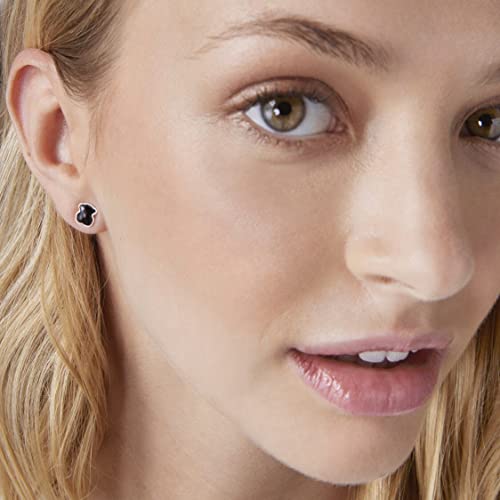 TOUS Sterling Silver with Onyx Earrings for Women with Bear Motif, Size: 7mm. Color Collection