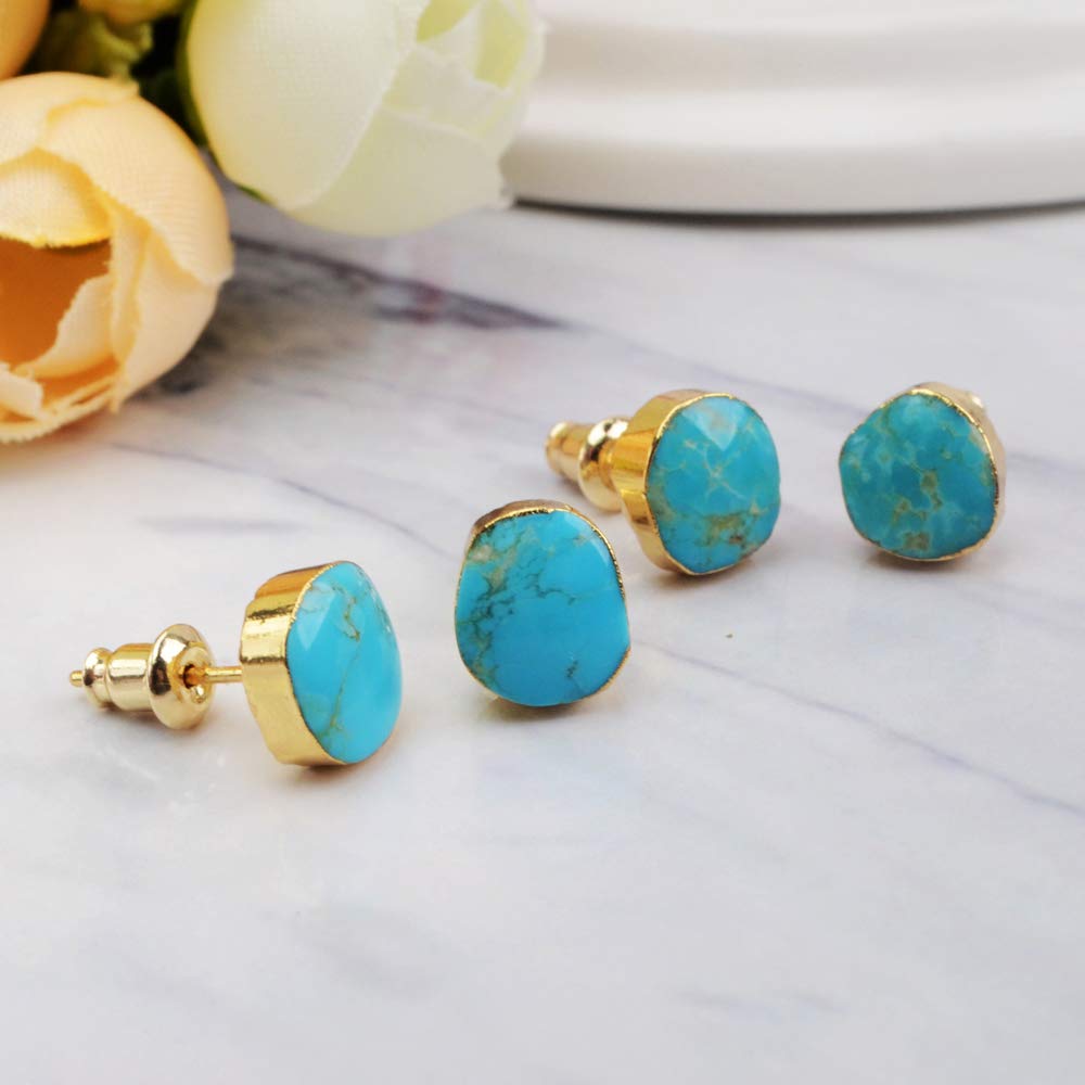 ZENGORI Turquoise Earrings Post Stud Natural Stone Jewelry for Women 1 Pair G1017