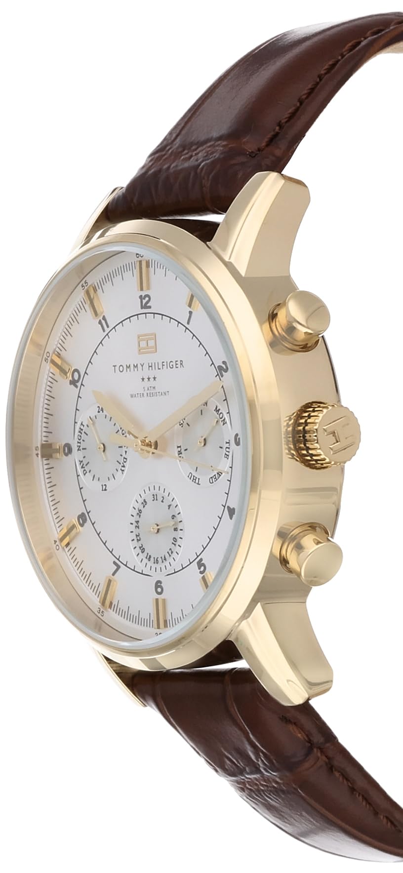 Tommy Hilfiger Men's 1790874 Gold-Tone Watch with Brown Leather Band