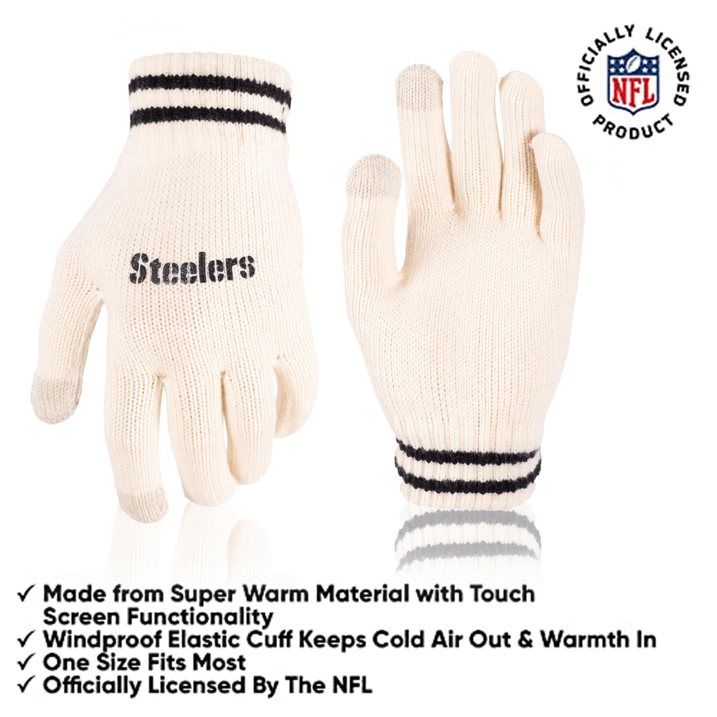Ultra Game NFL Mens Womens Super Soft Cable Knit Winter Beanie Knit Hat with Extra Warm Touch Screen Gloves, Pittsburgh Steelers