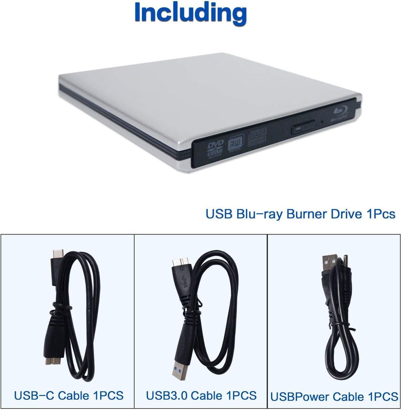 USB C Type C USB 3.0 External 3D HD Blue ray Player for MacBook pro USB C Blue ray Reader Combo DVD Burner Drive for MacBook Pro MacBook Air iMac All Laptop and Desktop pc