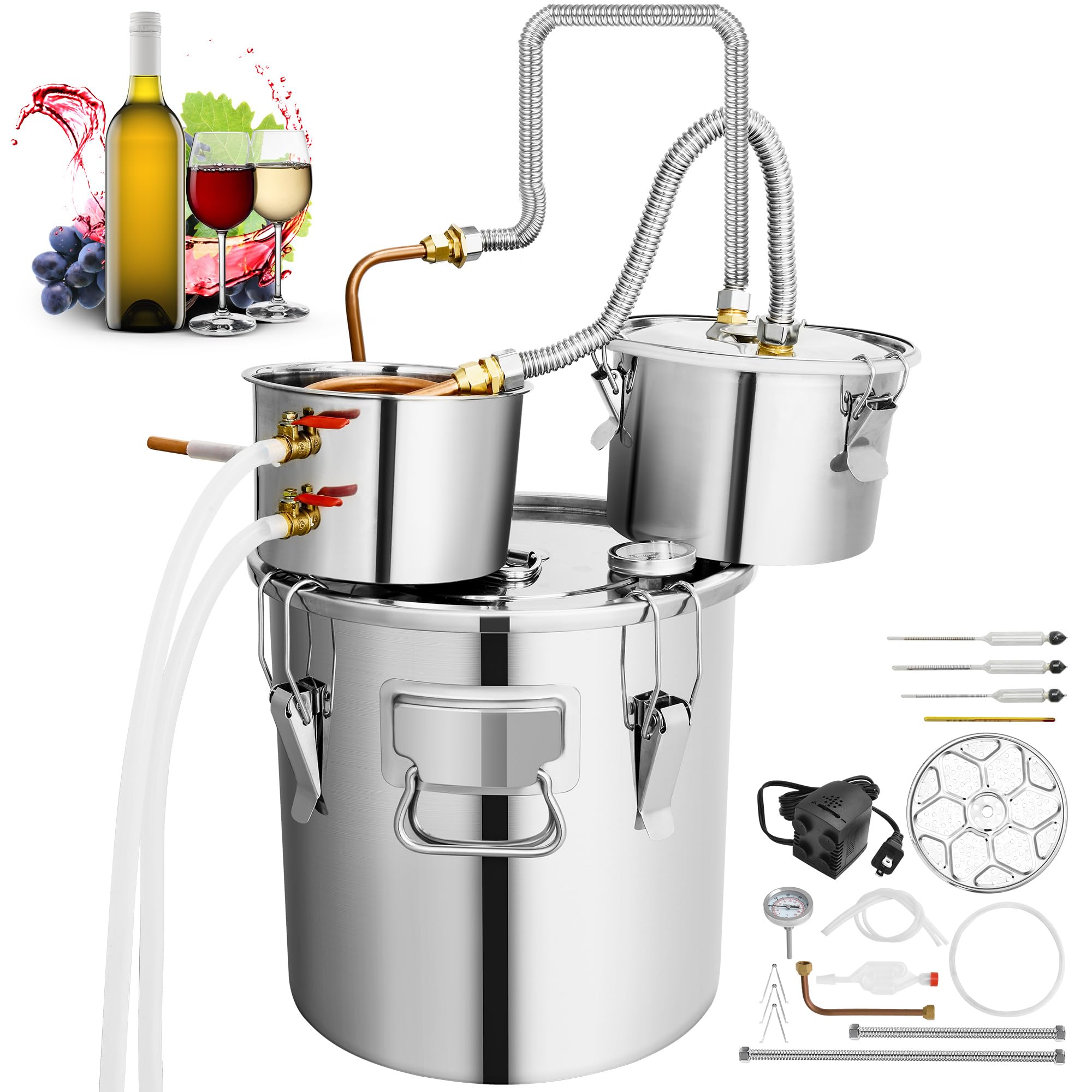 YITAHOME Alcohol Still 8 Gal / 30L, Stainless Steel Alcohol Distiller with Alcoholometer, Fermentation Stand and Built-in Thermometer, Home Alcohol Brewing Kit for DIY Whiskey, Wine Making