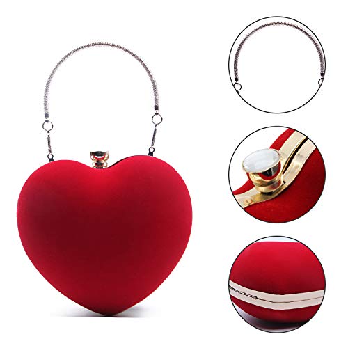 SUKUTU Womens Heart Shape Evening Bag Purse Velvet Party Tote Mini Handbag Clutch Chain Clear Shoulder Bag