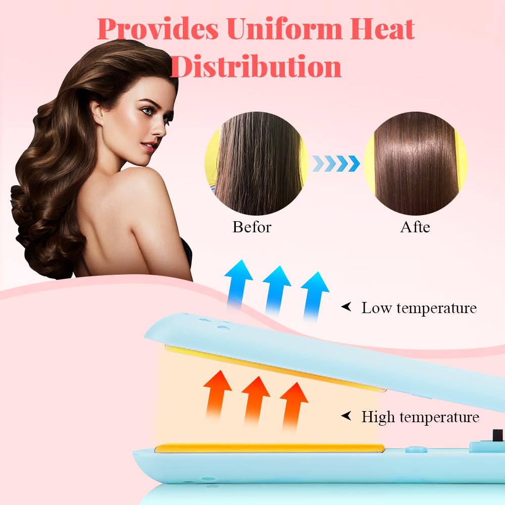 Ubitree Mini Curling Iron, Dual-Purpose Travel Curling Wand, 2 in 1 Curling Iron and Straightener Combo, Cordless Curling Iron with USB Cable for Short Medium Long Hair