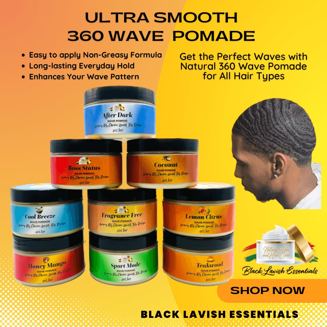Ultra-Smooth 360 Wave Pomade for Men, Deep Waves, 4oz Natural Pomade, Strong Hold and Shine for Wavy Hair, Shea Butter Mango Butter Natural Wave Pomade Non-Greasy Formula (Money Mango Pomade, 4oz)
