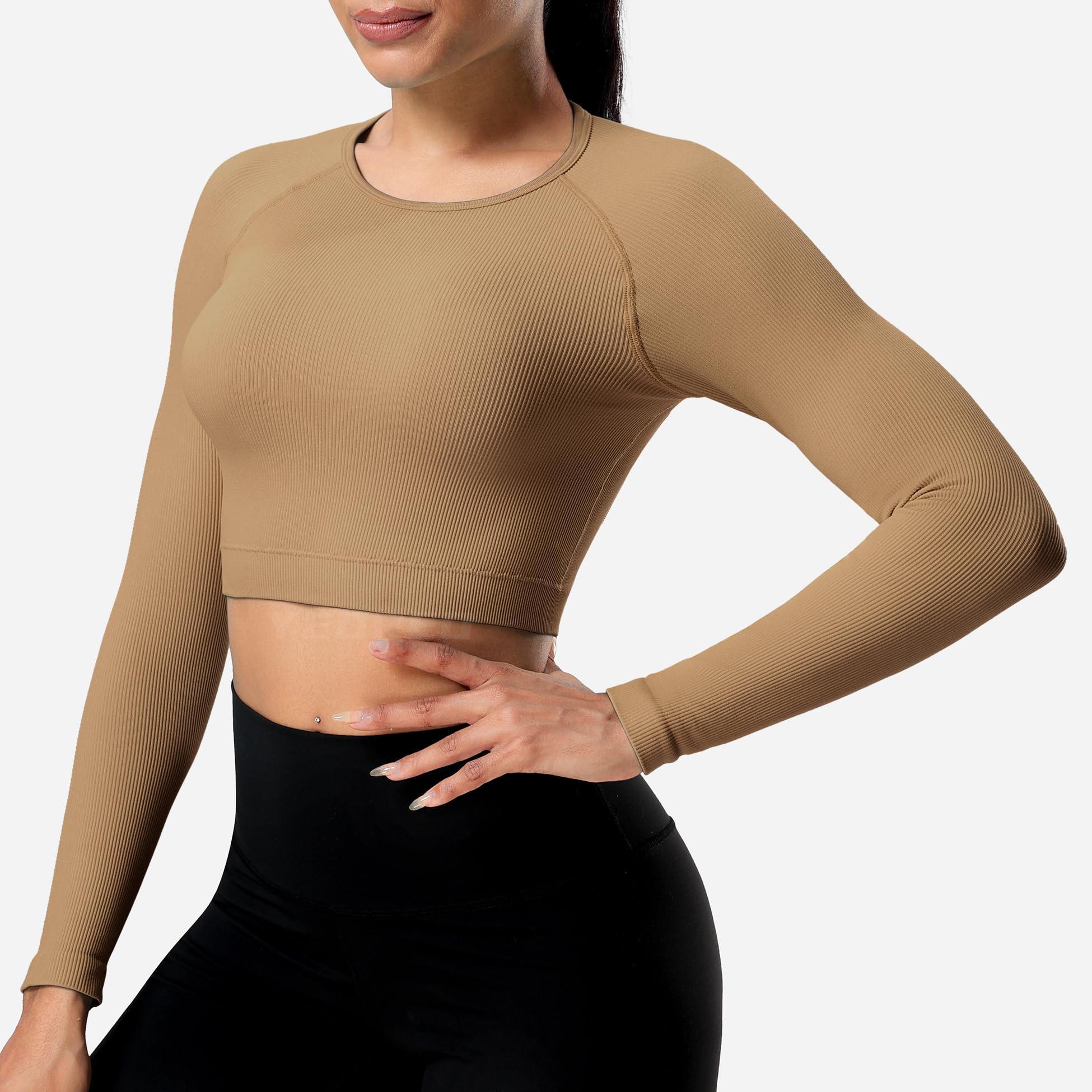 YEOREO Janelle Ribbed Open Back Top Womens Activewear T-Shirts Workout Yoga Gym Shirts Long Sleeve Tank Black