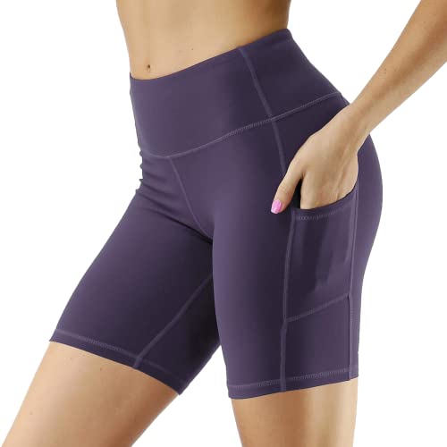 Uhnice Women Yoga Shorts High Waist Biker Running Workout Shorts with Pockets (X-Large, Purple)