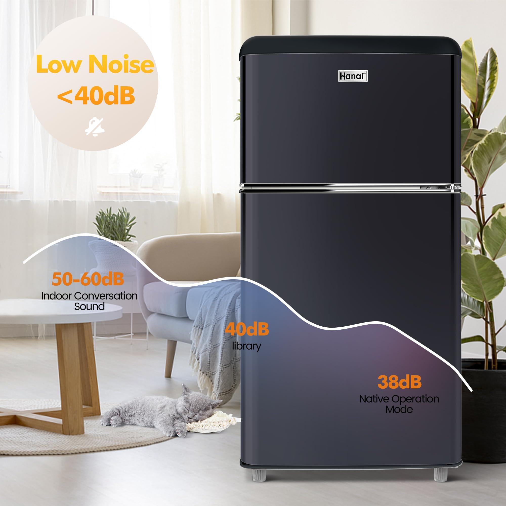 WANAI 3.2 Cu.Ft Mini Fridge Door Design Compact Refrigerator with Freezer,7 Level Adjustable Thermostat Removable Shelves Small Refrigerator for Office Dorm Apartment Black