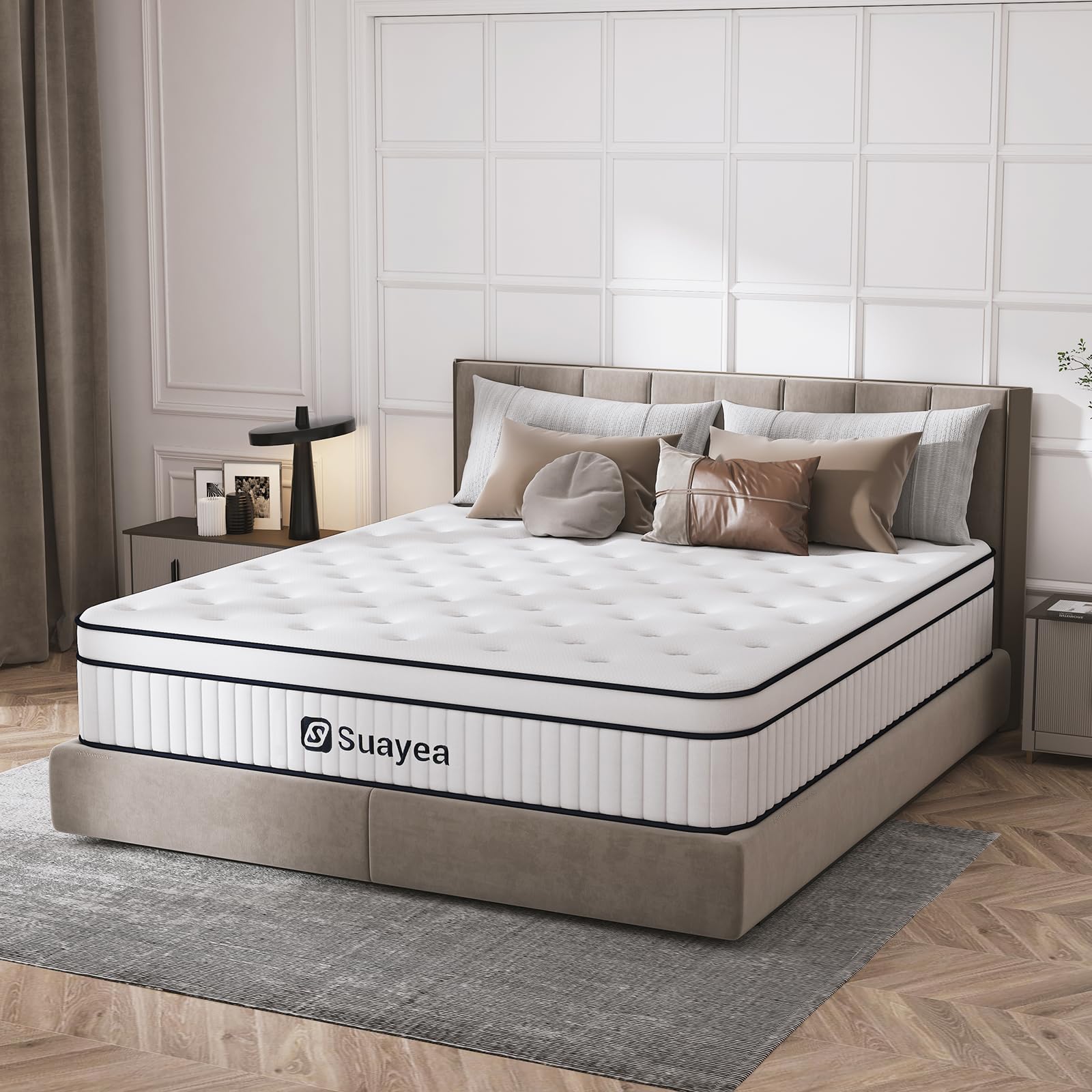 SUAYEA King Mattress, 12 Inch King Size Mattress in a Box, Upgraded Strength Hybrid Matterss King with Pocket Spring and Soft Foam, Ultimate Motion Isolation, Strong Edge Support, Medium Firm