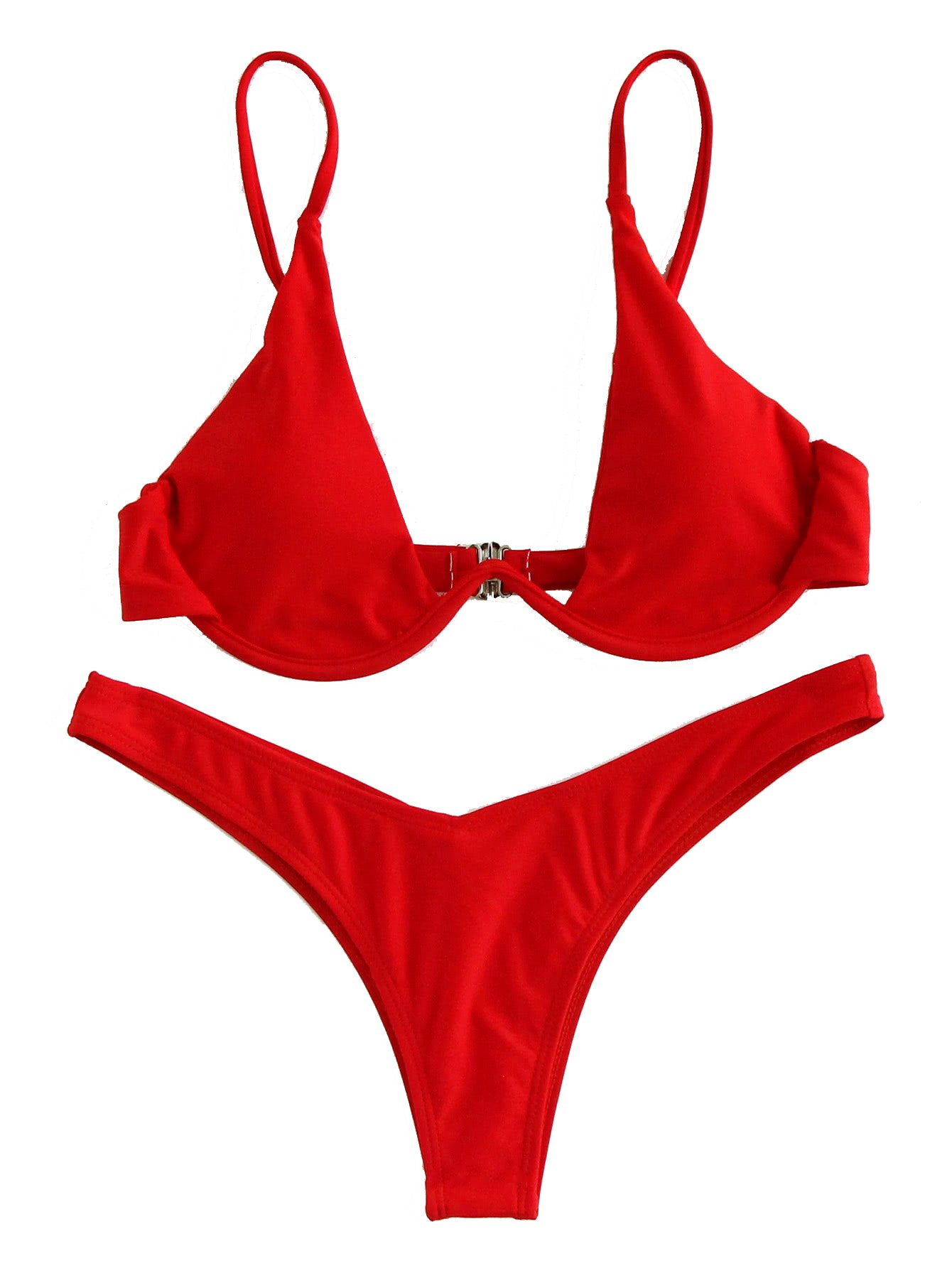 Verdusa Women's Sexy Triangle Bathing Two Pieces Swimsuit Bikini Set Red M