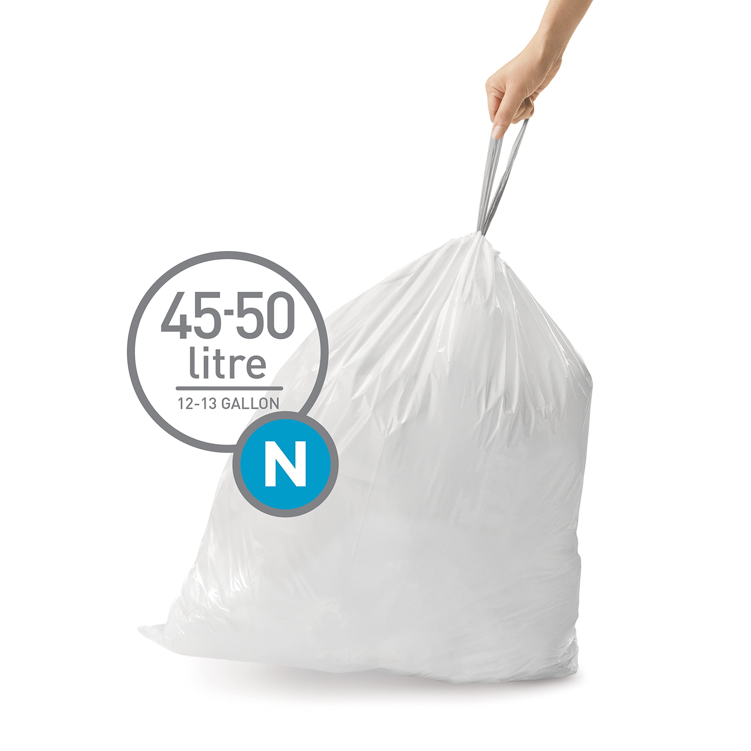 simplehuman Code N 200 Count, Genuine Custom Fit Liners, Drawstring Trash Bags, 30 Liter / 8 Gallon, White