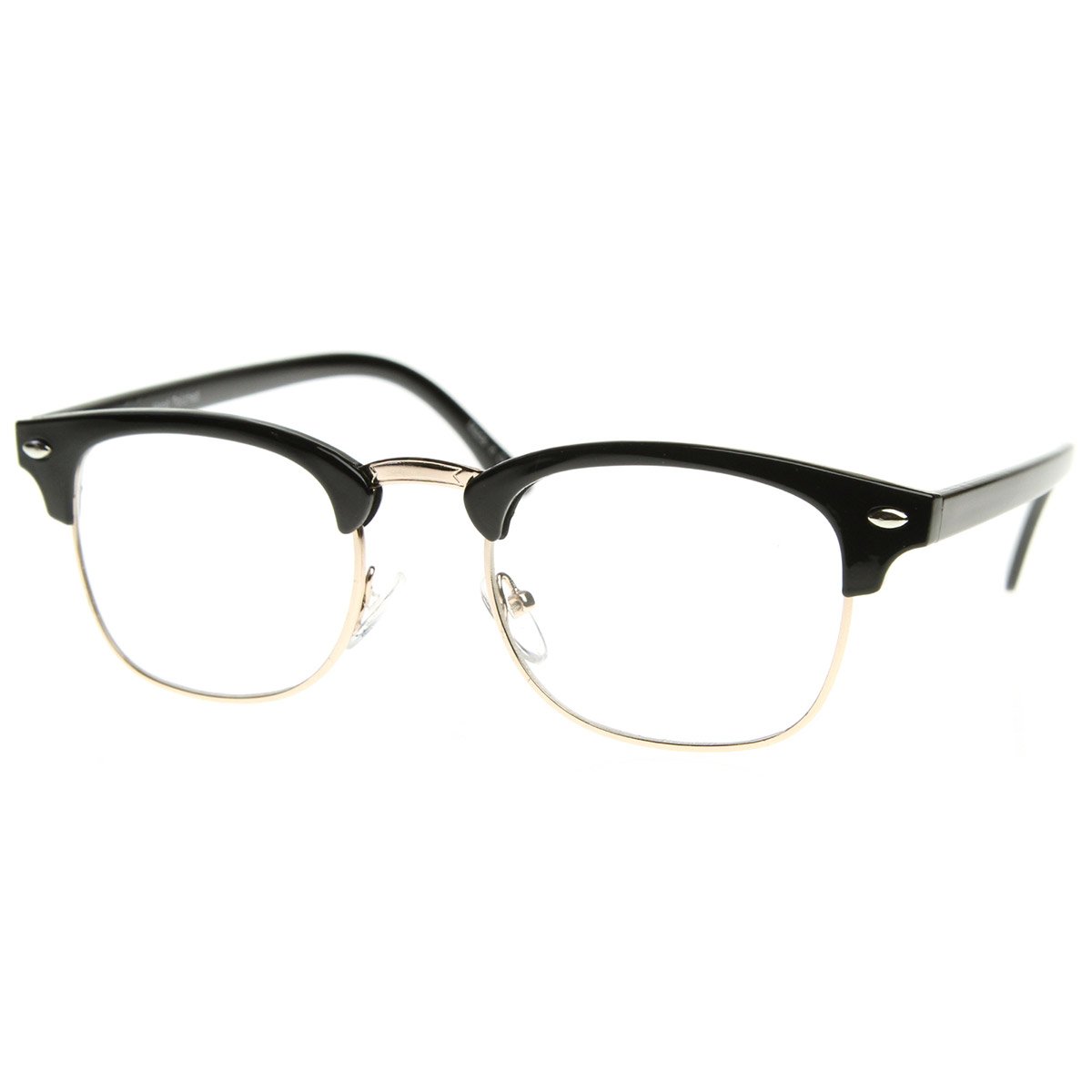 zeroUV Vintage Inspired Classic Half Frame Horn Rimmed Clear Lens Glasses (Black-Gold)